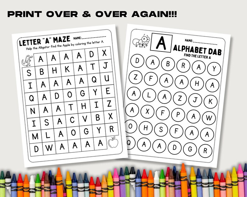 Letter Maze & Alphabet Dab Printable, 52 Alphabet Worksheets, Toddler ...