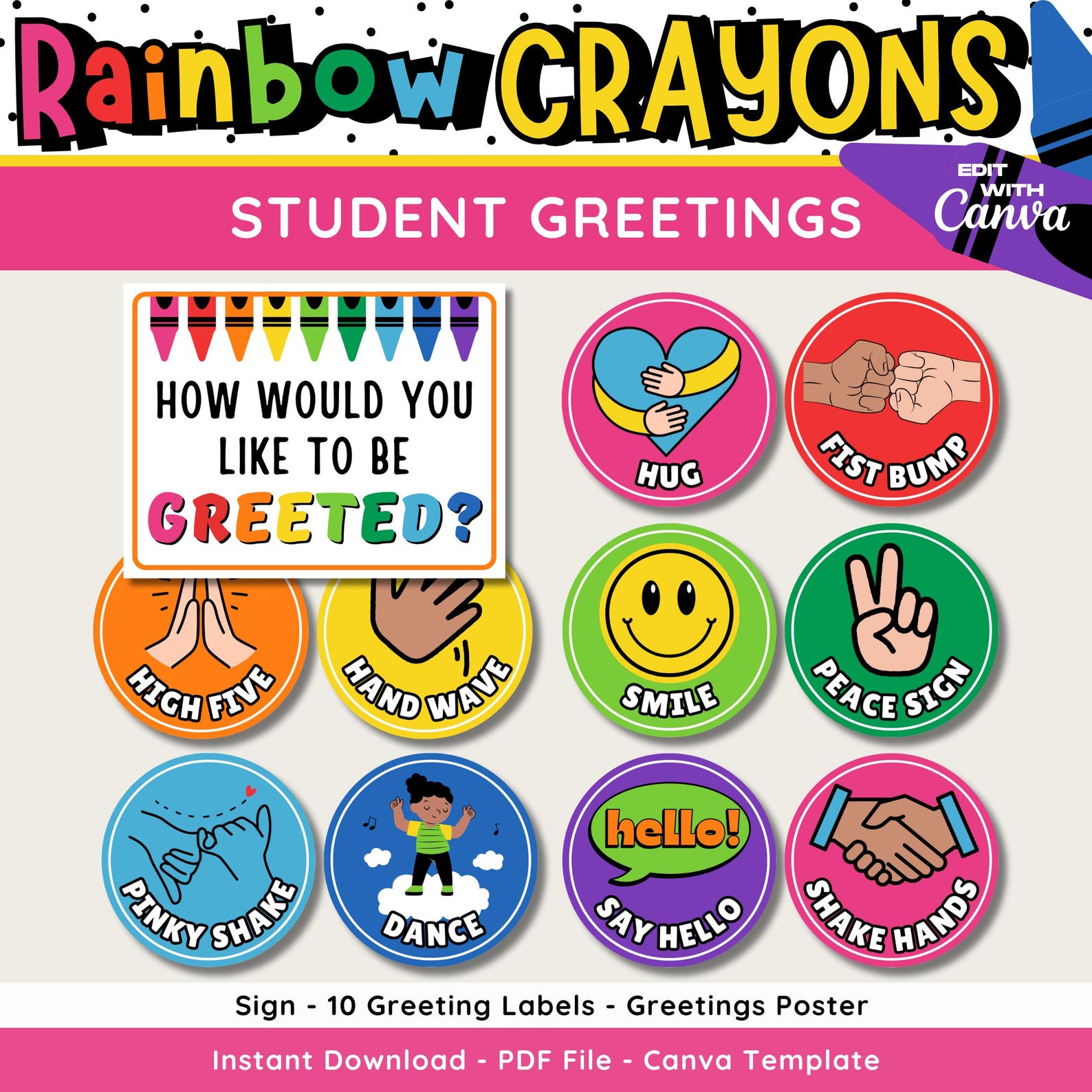 Rainbow Crayon Classroom Greetings Poster: Editable Student Display ...