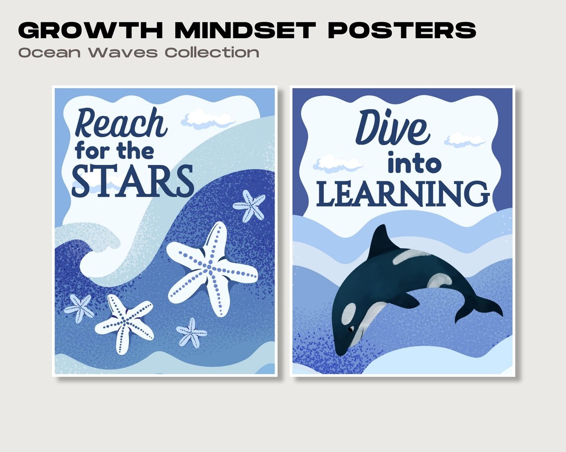 Ocean Theme Growth Mindset Posters, Printable & Editable Inspirational ...