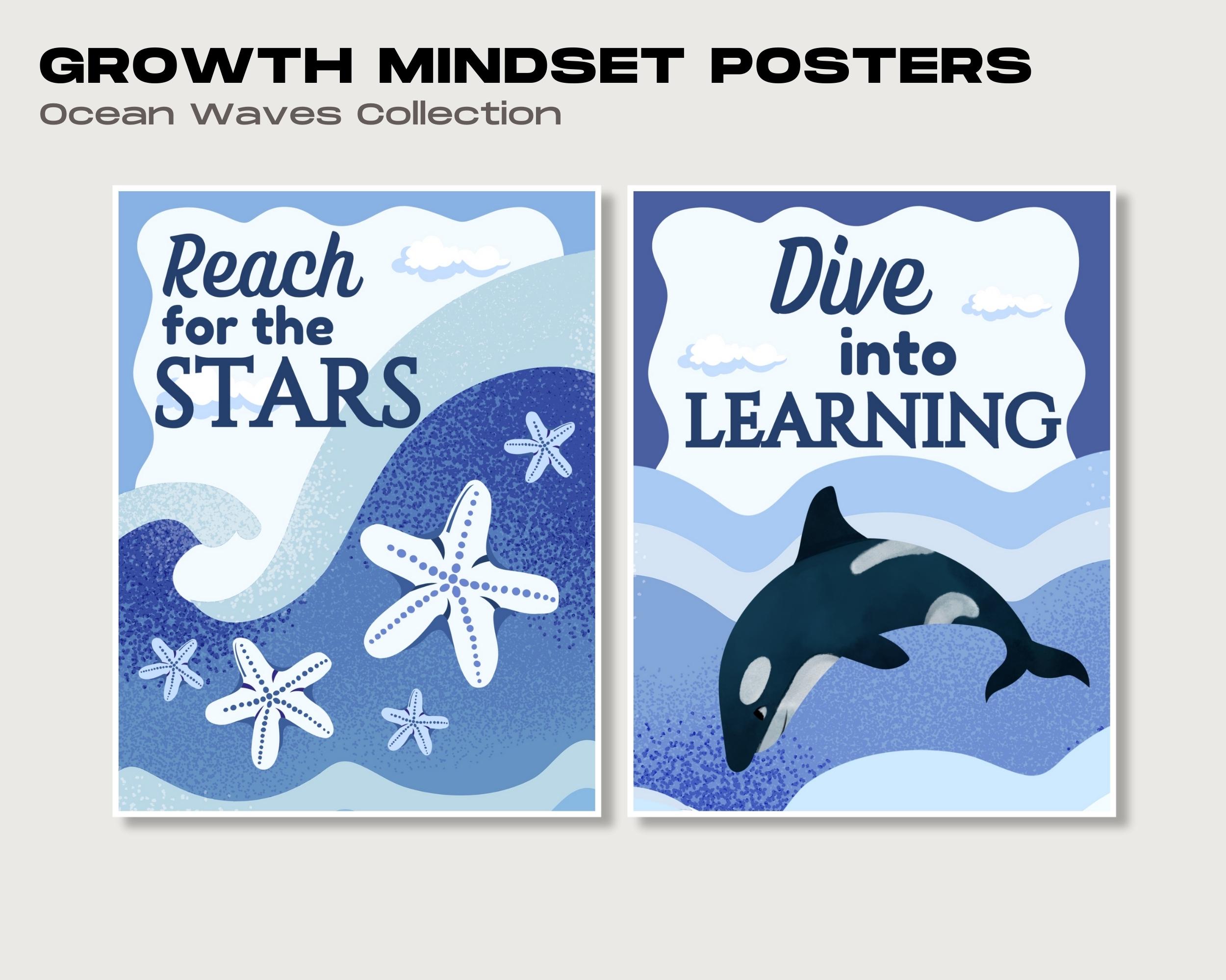 Ocean Theme Growth Mindset Posters, Printable & Editable Inspirational ...