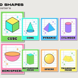 Editable Pastel Shape Posters, Printable 3D Shape Posters, Bright ...