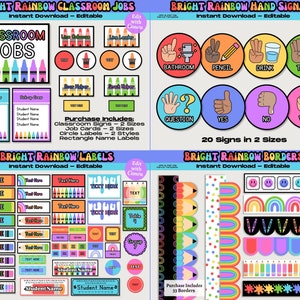 Bright Rainbow Classroom Decor Bundle: Editable Teacher Printables ...