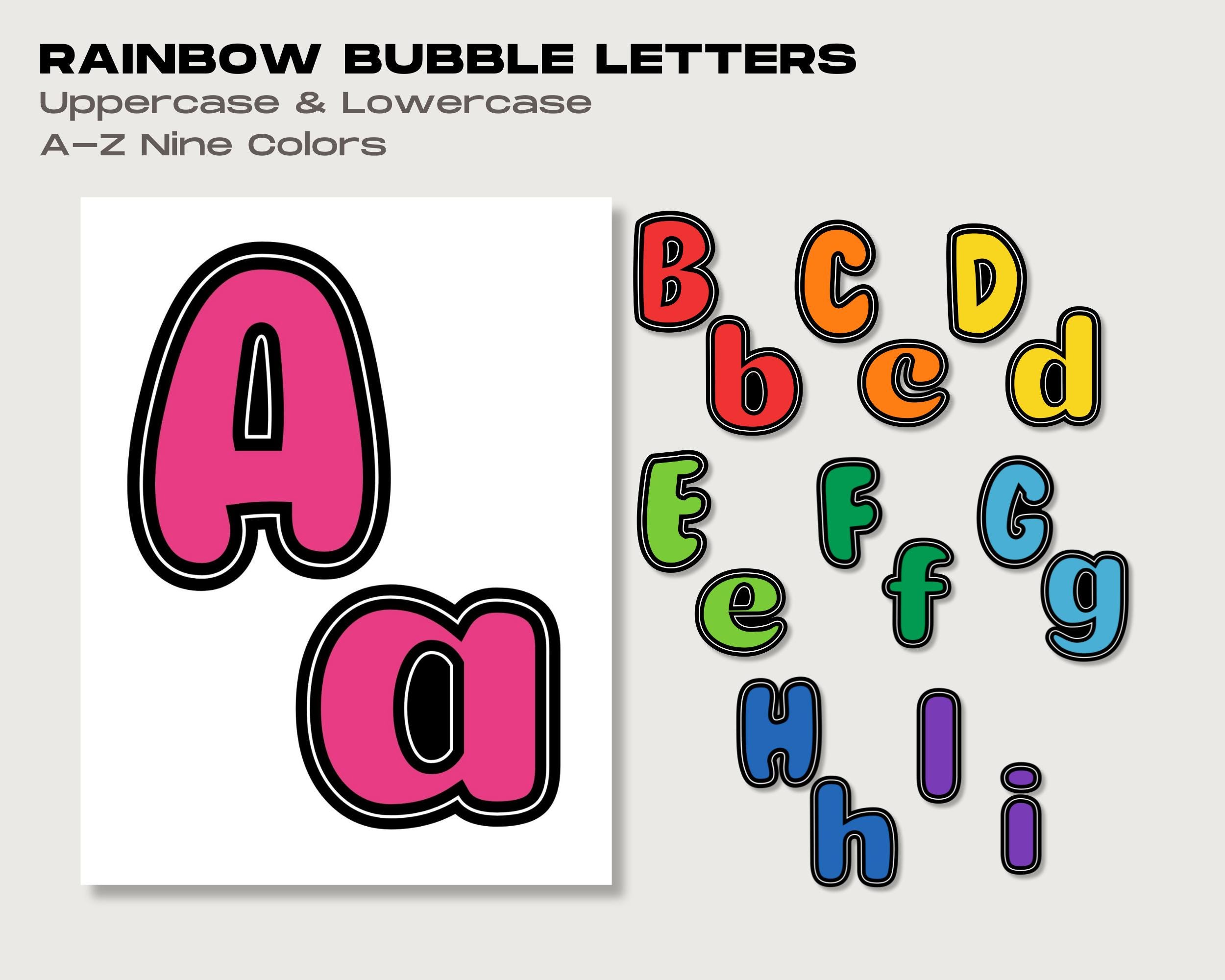 Printable Editable Bulletin Board Letters, Rainbow Bubble Letters, A-Z ...
