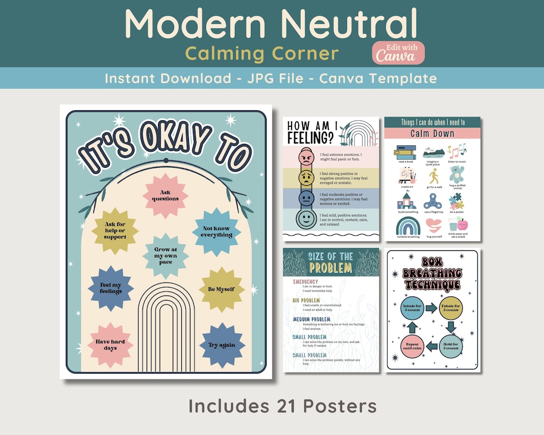 Calming Corner Posters, Breathing Exercises, Printable & Editable ...