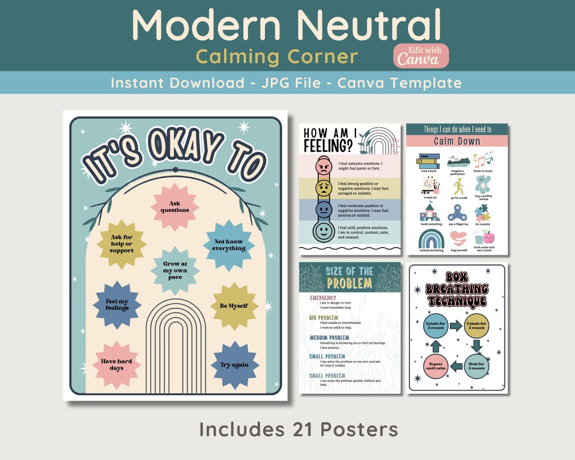 Calming Corner Posters: Modern Neutral Classroom Decor (canva Template ...
