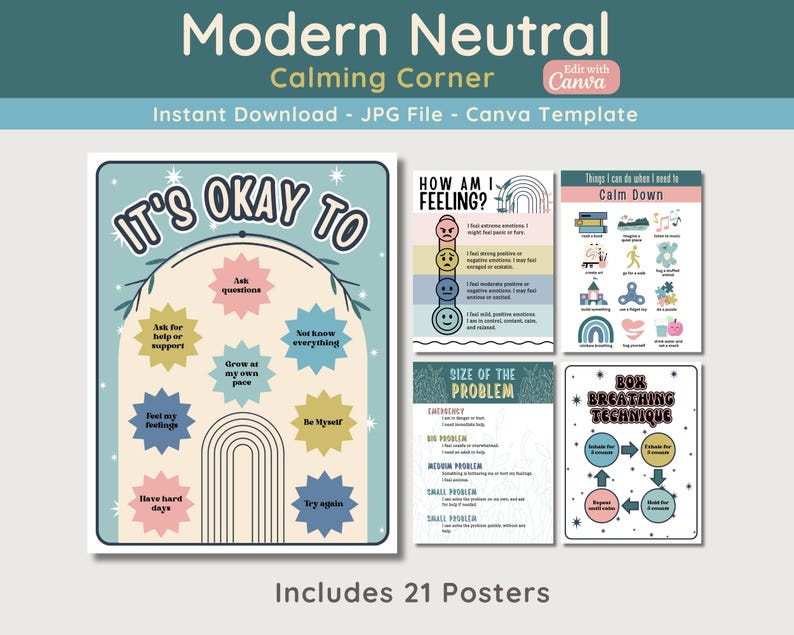 Calming Corner Posters, Breathing Exercises, Printable & Editable ...