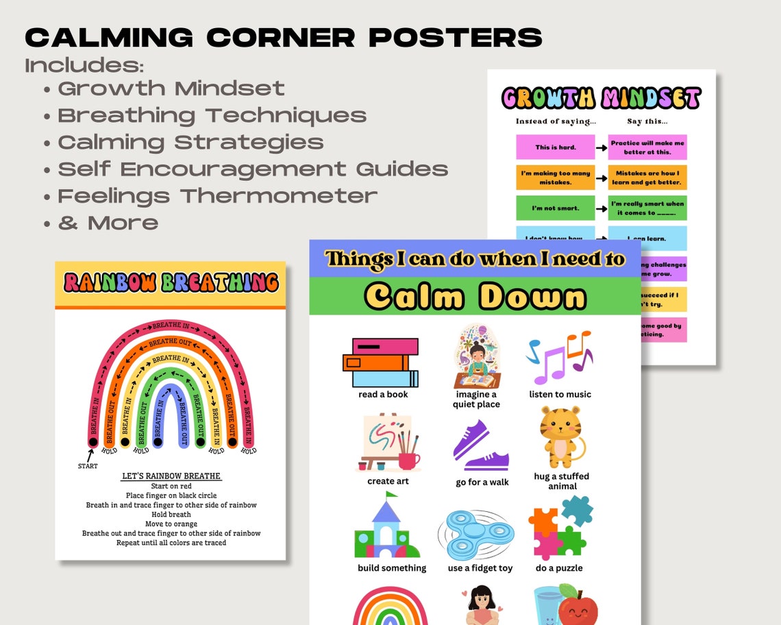 Glitter Calming Corner, Printable & Editable Growth Mindset, Breathing ...