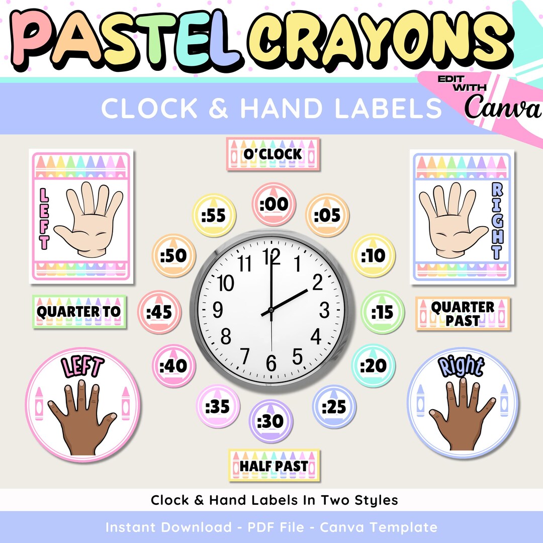 Pastel Rainbow Classroom Clock Labels, Printable & Editable Left Right ...