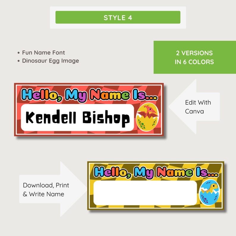 Dinosaur Name Tags: Editable Classroom Decor (canva Template) - Etsy