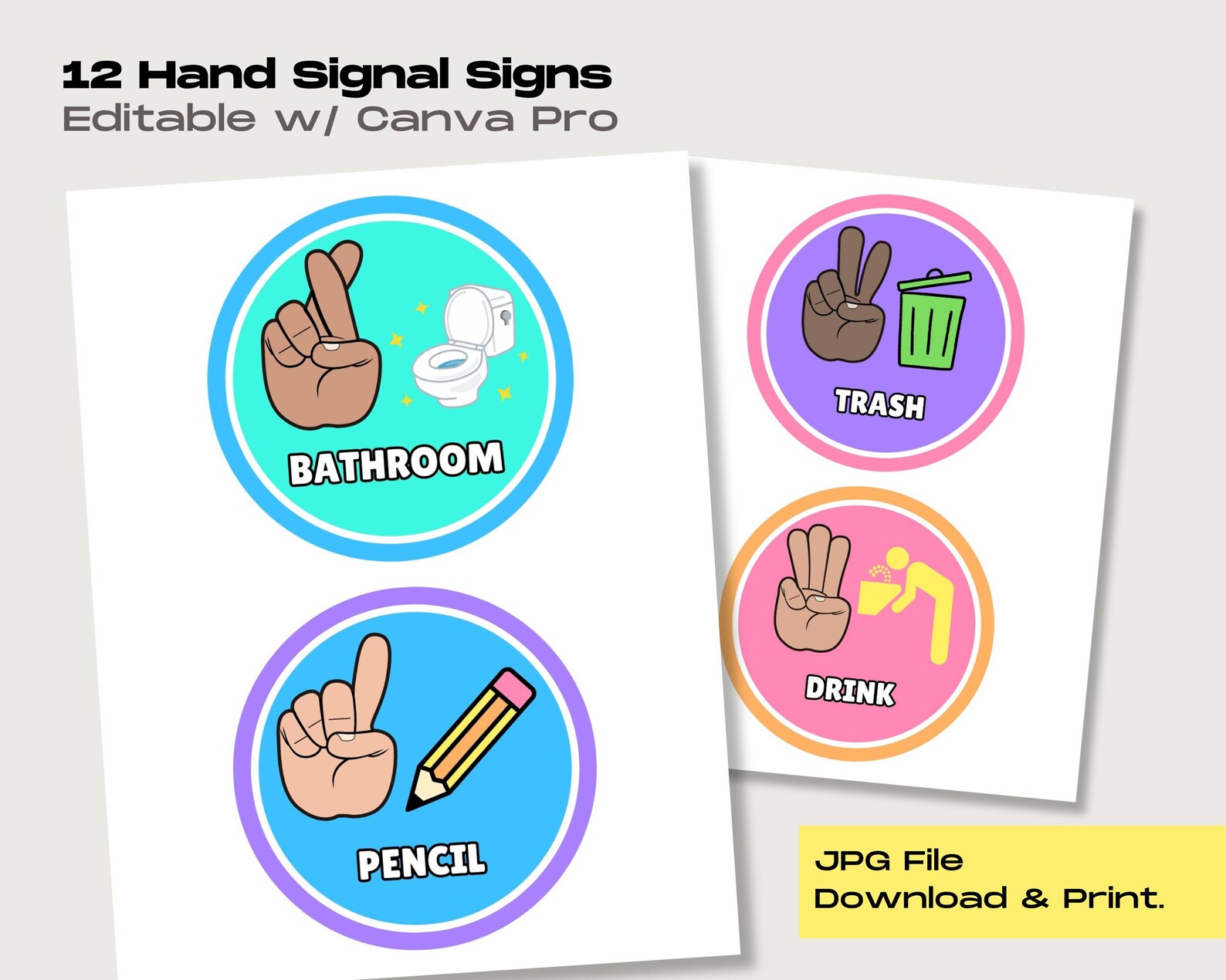 Pastel Hand Signal Signs: Classroom Decor, Editable Canva Template ...