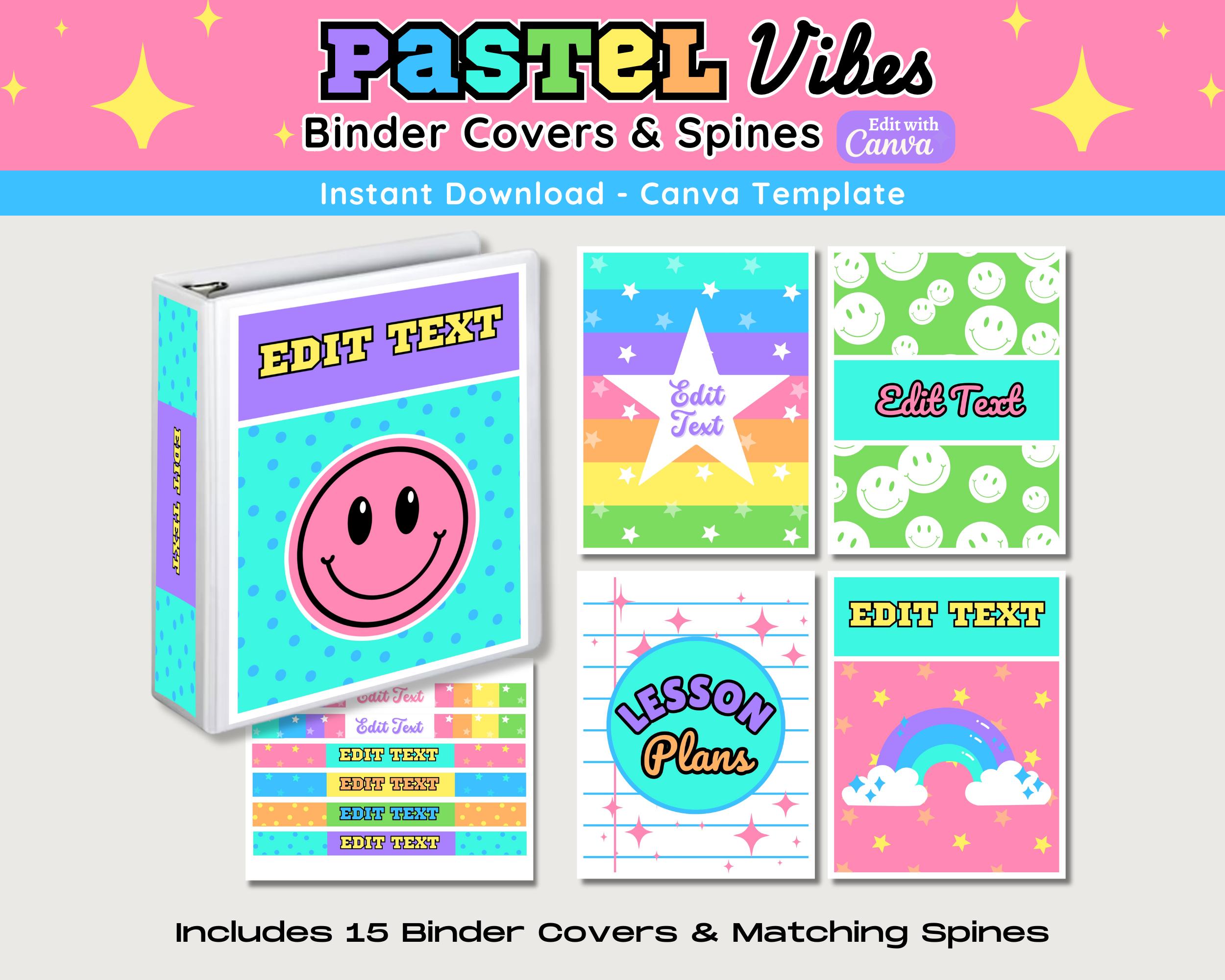 Editable Pastel Binder Covers & Spines, Printable Bright Happy Rainbow ...