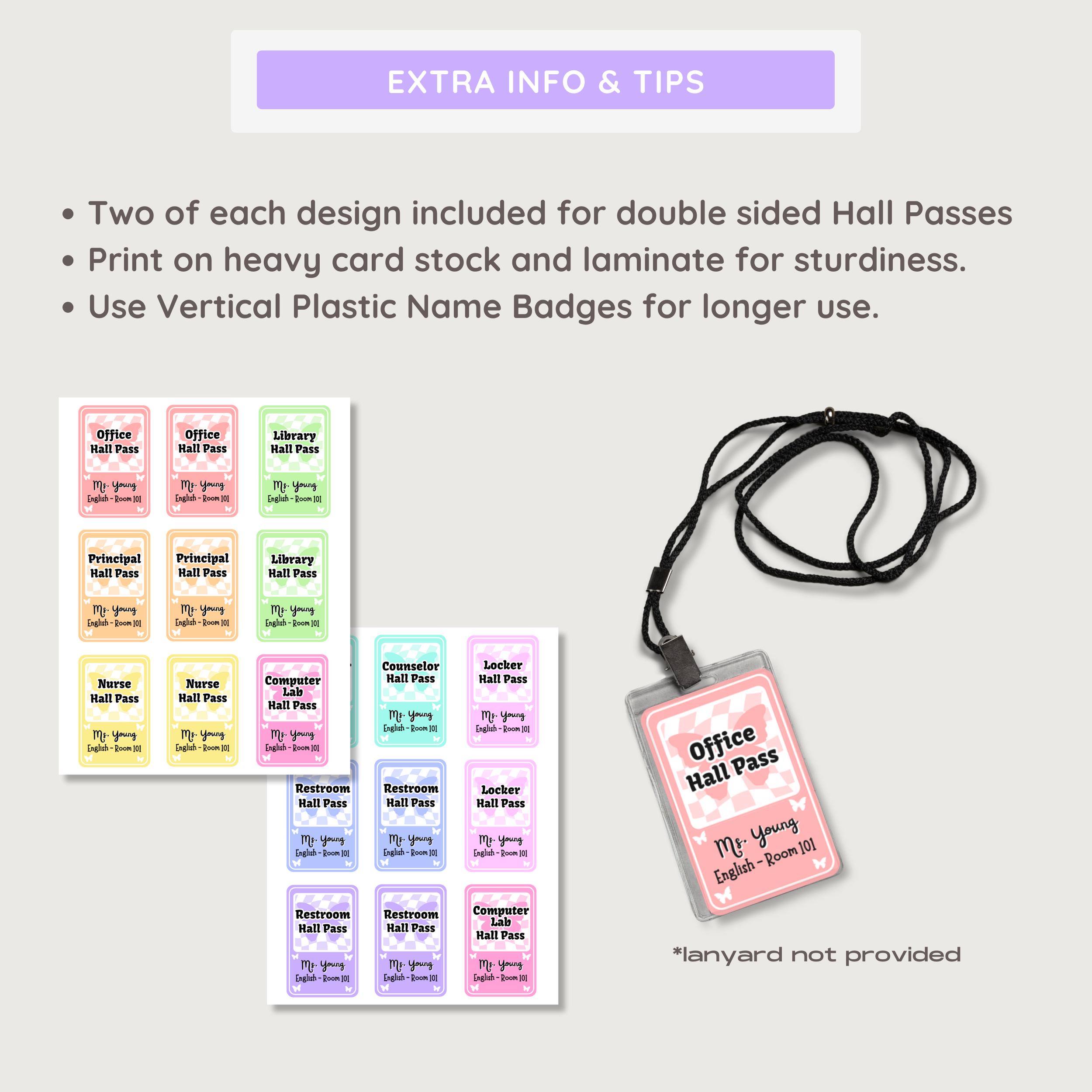 Classroom Hall Passes, Printable Editable Restroom Passes, Butterfly ...