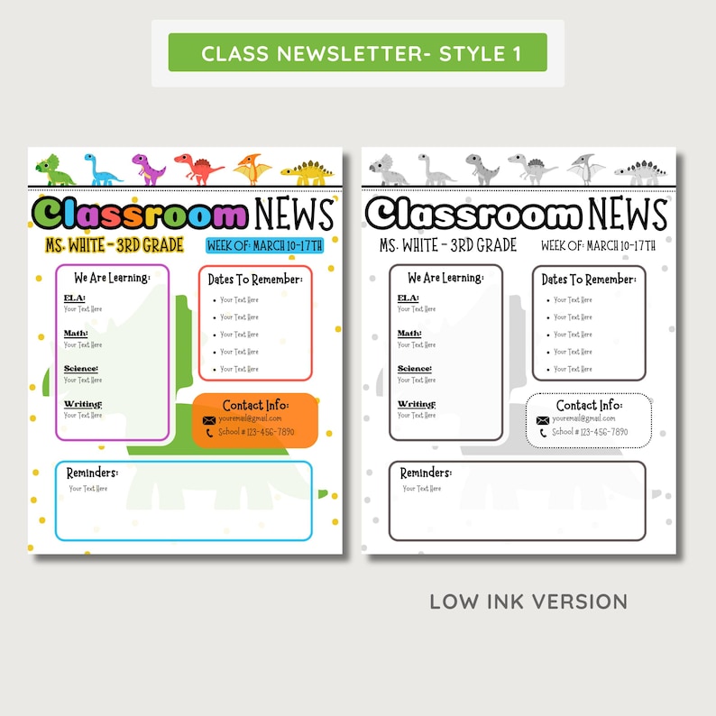 Dinosaur Classroom Newsletter Template: Editable Monthly News (digital ...