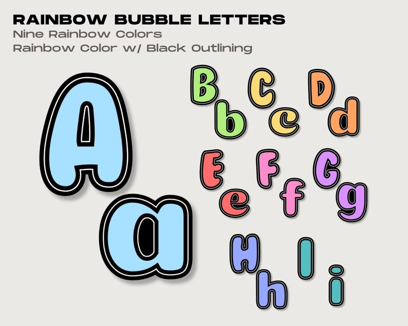 Rainbow Bubble Letters: A-Z Printable Classroom Decor (canva Template ...