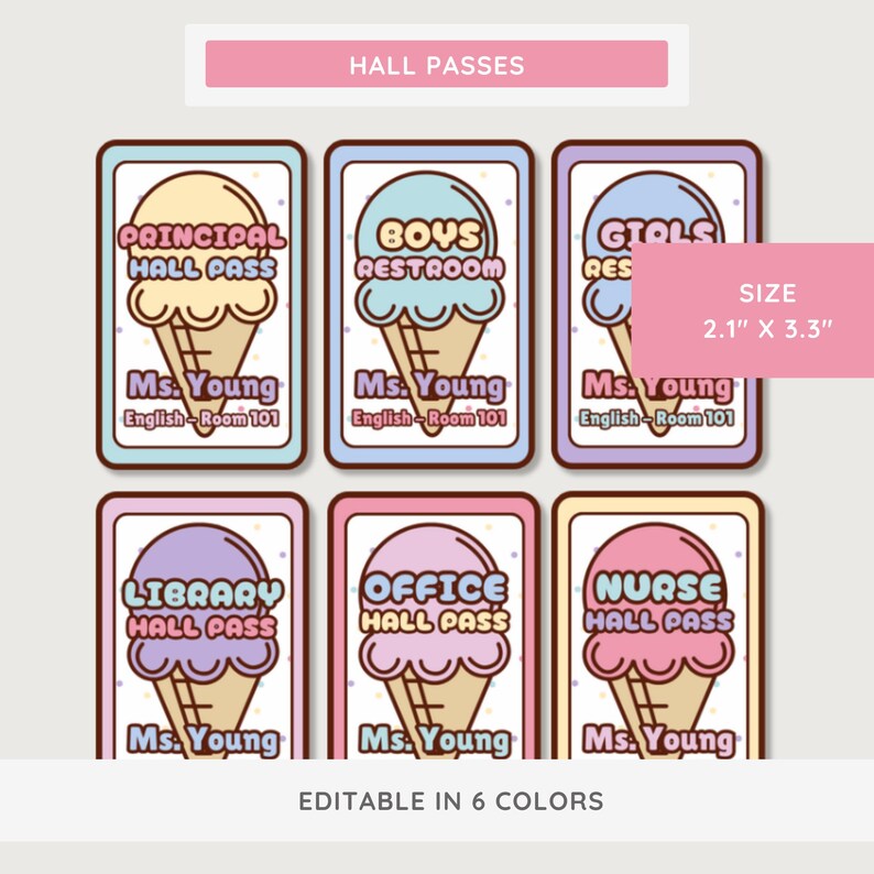 Classroom Hall Passes, Printable & Editable Hall Passes, Pastel ...