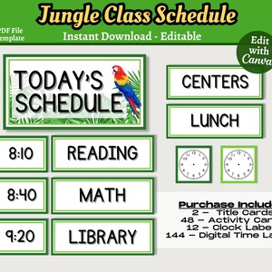 Jungle Class Schedule Display, Classroom Schedule Bundle, Editable ...