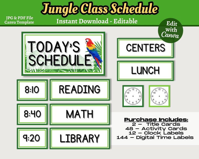 Jungle Class Schedule Display, Classroom Schedule Bundle, Editable ...