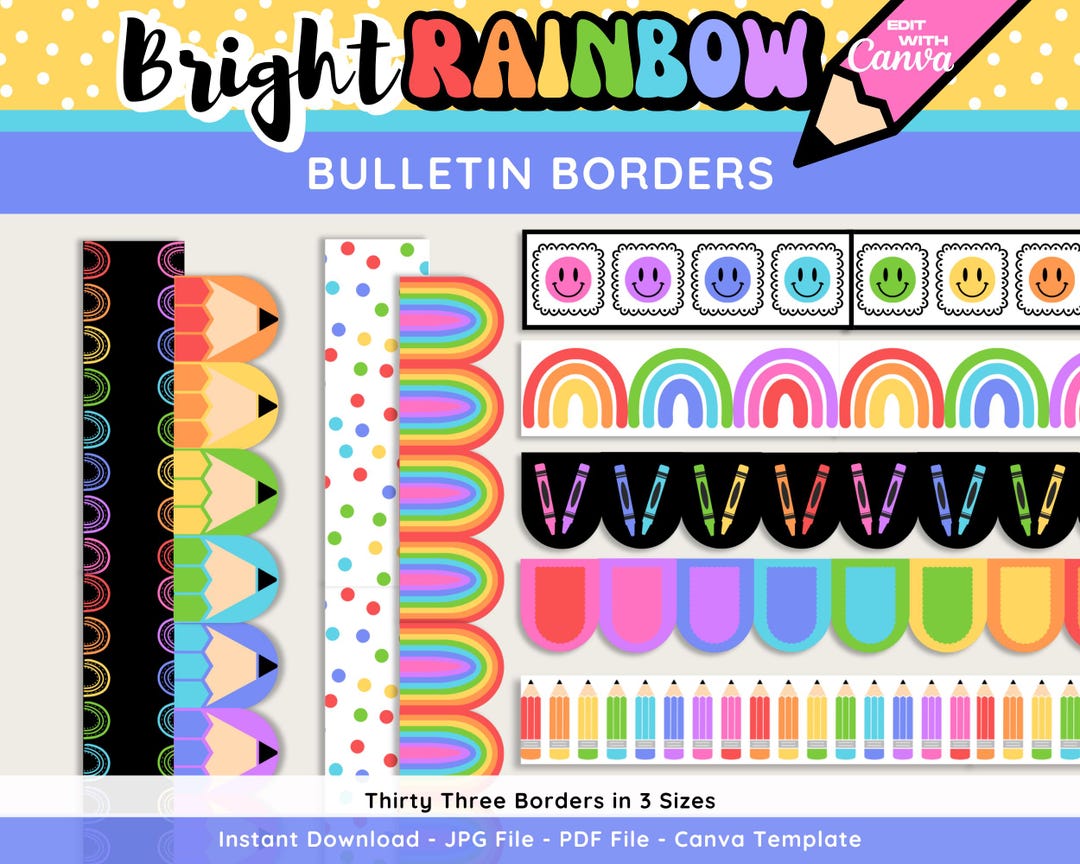 Rainbow Bulletin Board Borders: Editable Classroom Decor (canva ...