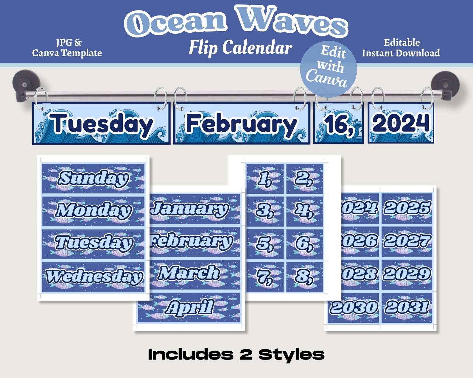 Ocean Theme Flip Calendar, Printable & Editable Flip Calendar ...