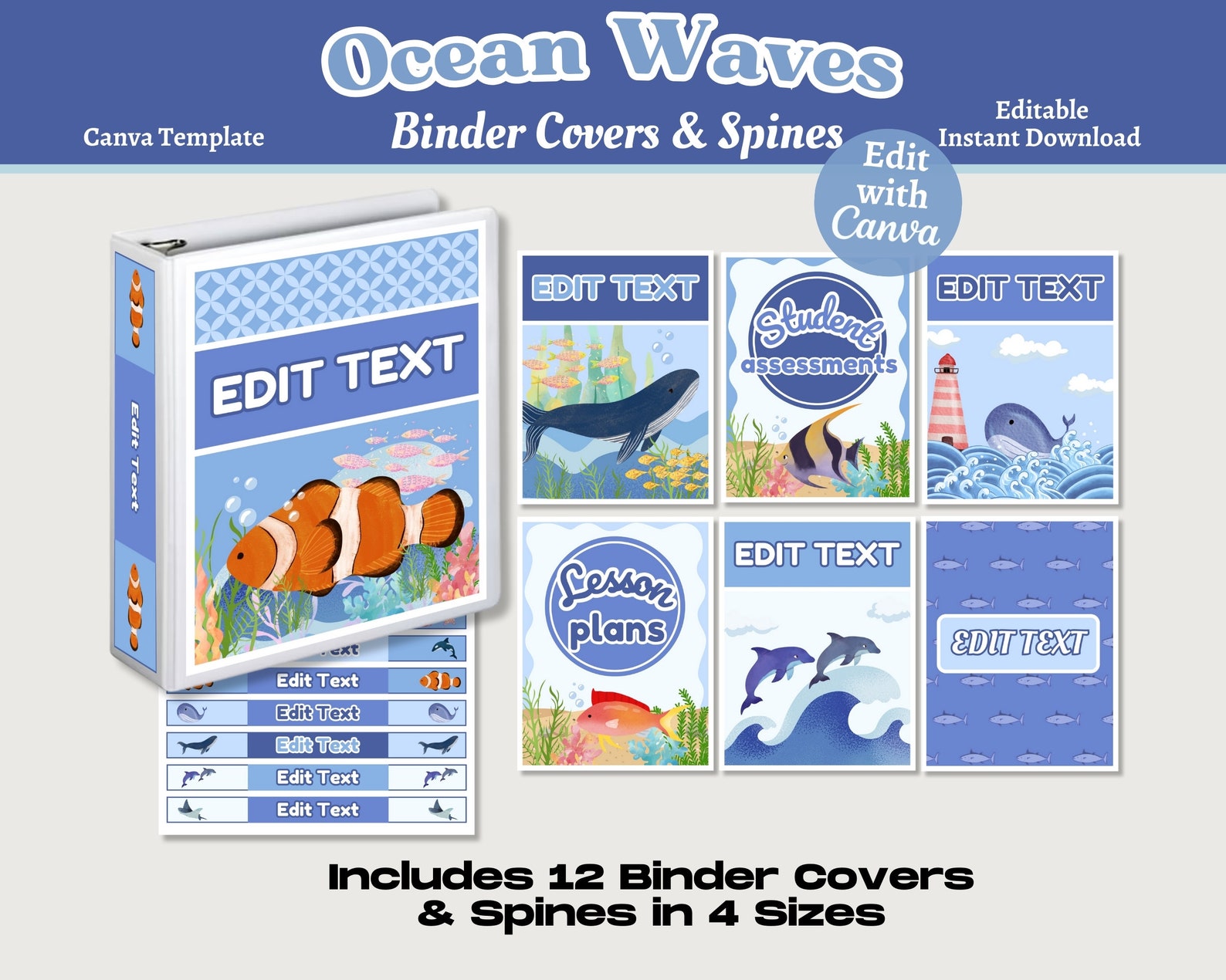 Ocean Theme Binder Covers and Spines, Printable & Editable Teacher ...