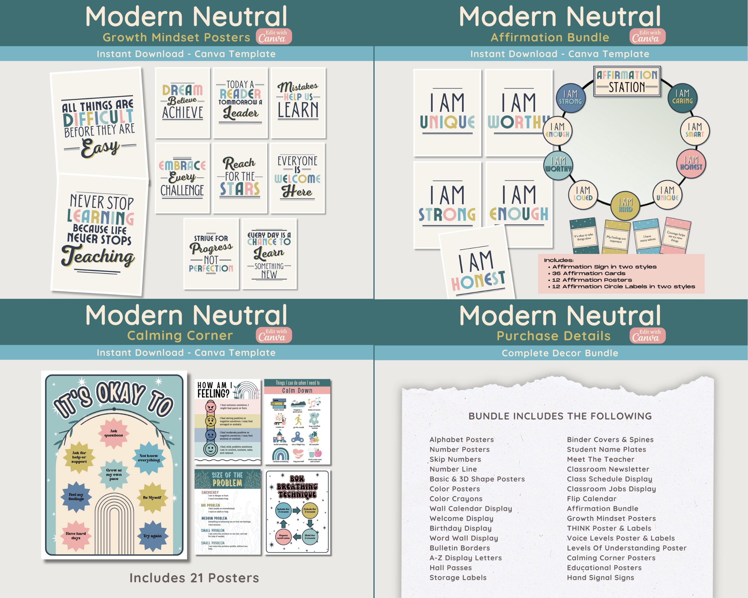 Editable Modern Classroom Decor Printable Bundle, Neutral Complete ...