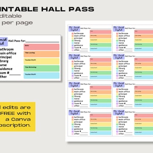 Printable Rainbow Teacher Hall Pass, Custom Editable Teacher Hall Pass ...