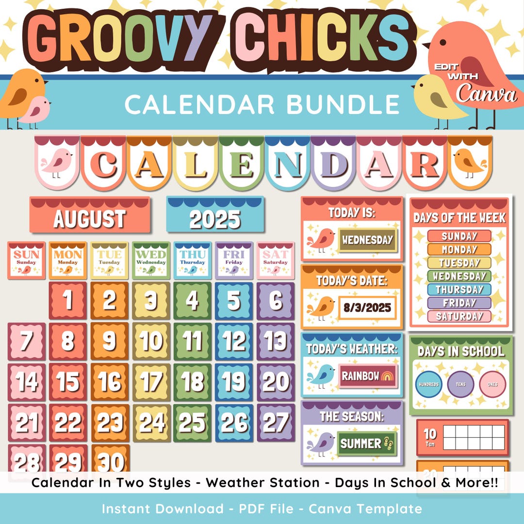 Retro Chicks Classroom Calendar, Printable & Editable Calendar Display ...