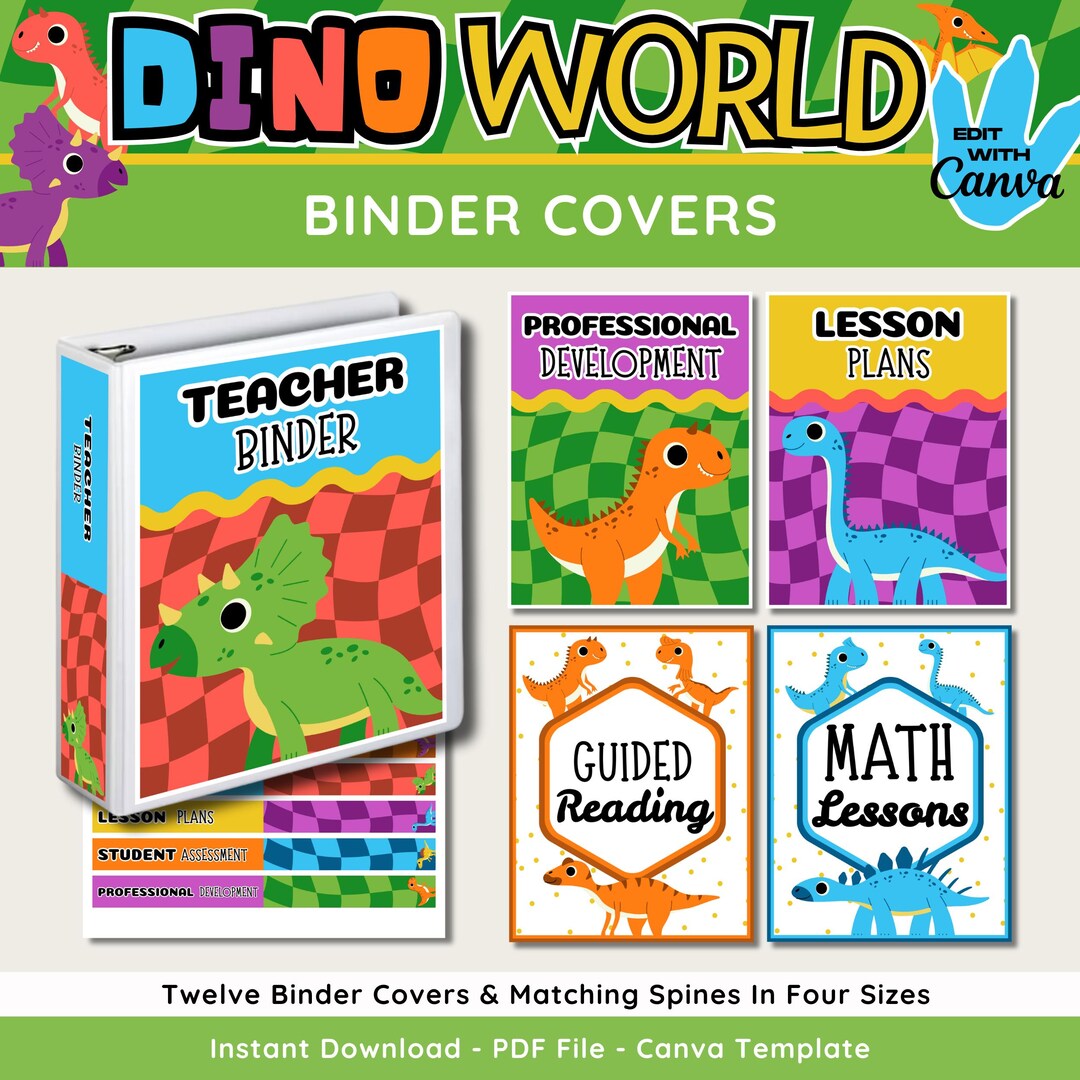 Dinosaur Binder Covers & Spines, Printable Editable Teacher Binder ...