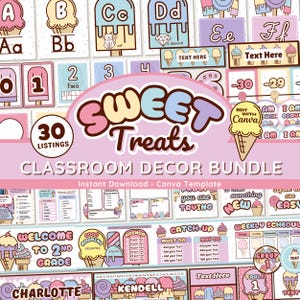 Pastel Classroom Decor Bundle: Sweet Treats Theme (canva Template) - Etsy