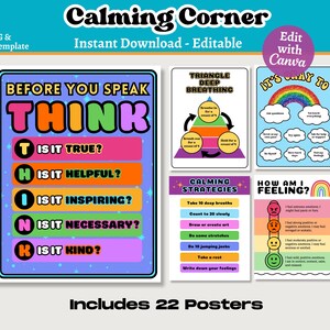 Glitter Calming Corner, Printable & Editable Growth Mindset, Breathing ...