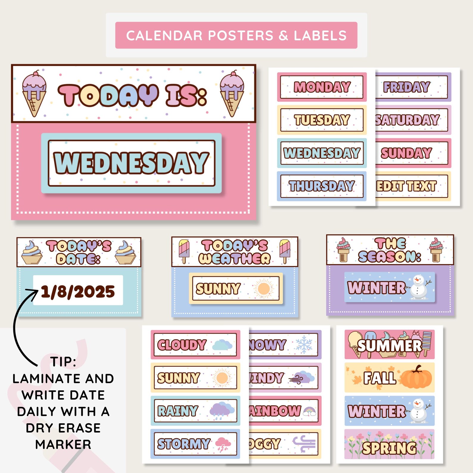 Classroom Calendar, Printable & Editable Classroom Calendar, Pastel ...