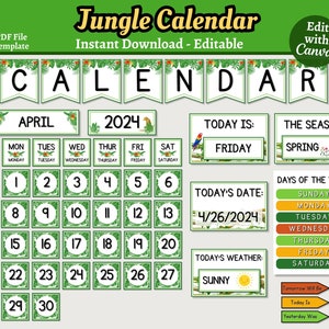 Jungle Calendar Bundle: Editable Classroom Decor (canva Template) - Etsy