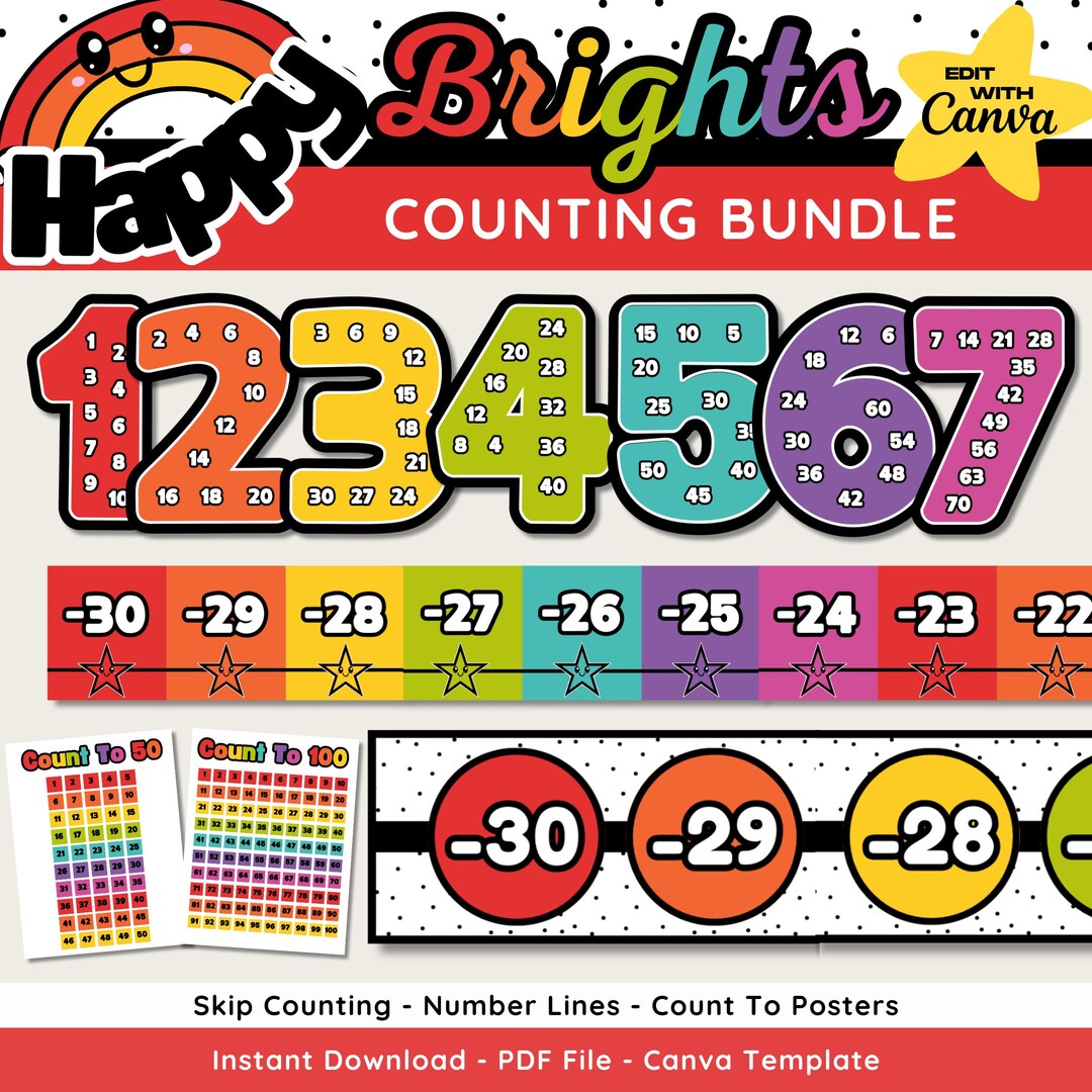 Rainbow Skip Counting, Printable & Editable Happy Bright Number Line ...