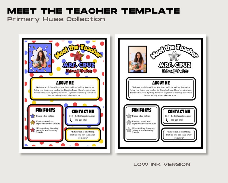 Primary Hues Meet the Teacher, Printable & Editable Classroom ...