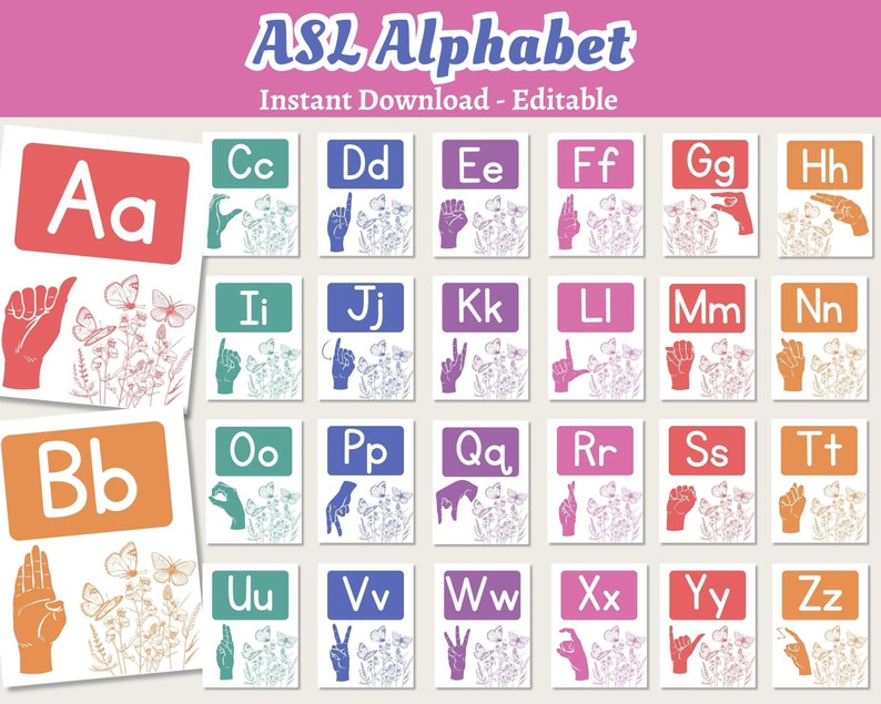 Wildflower Alphabet Posters: ASL Letter Learning, Homeschool Decor ...