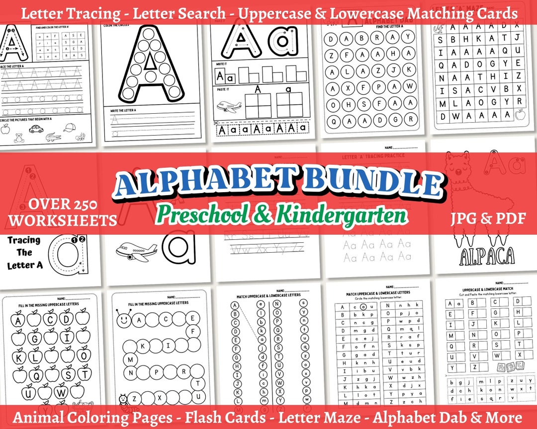 Alphabet Worksheets Bundle, Kindergarten A-Z Letter Printable, ABC ...