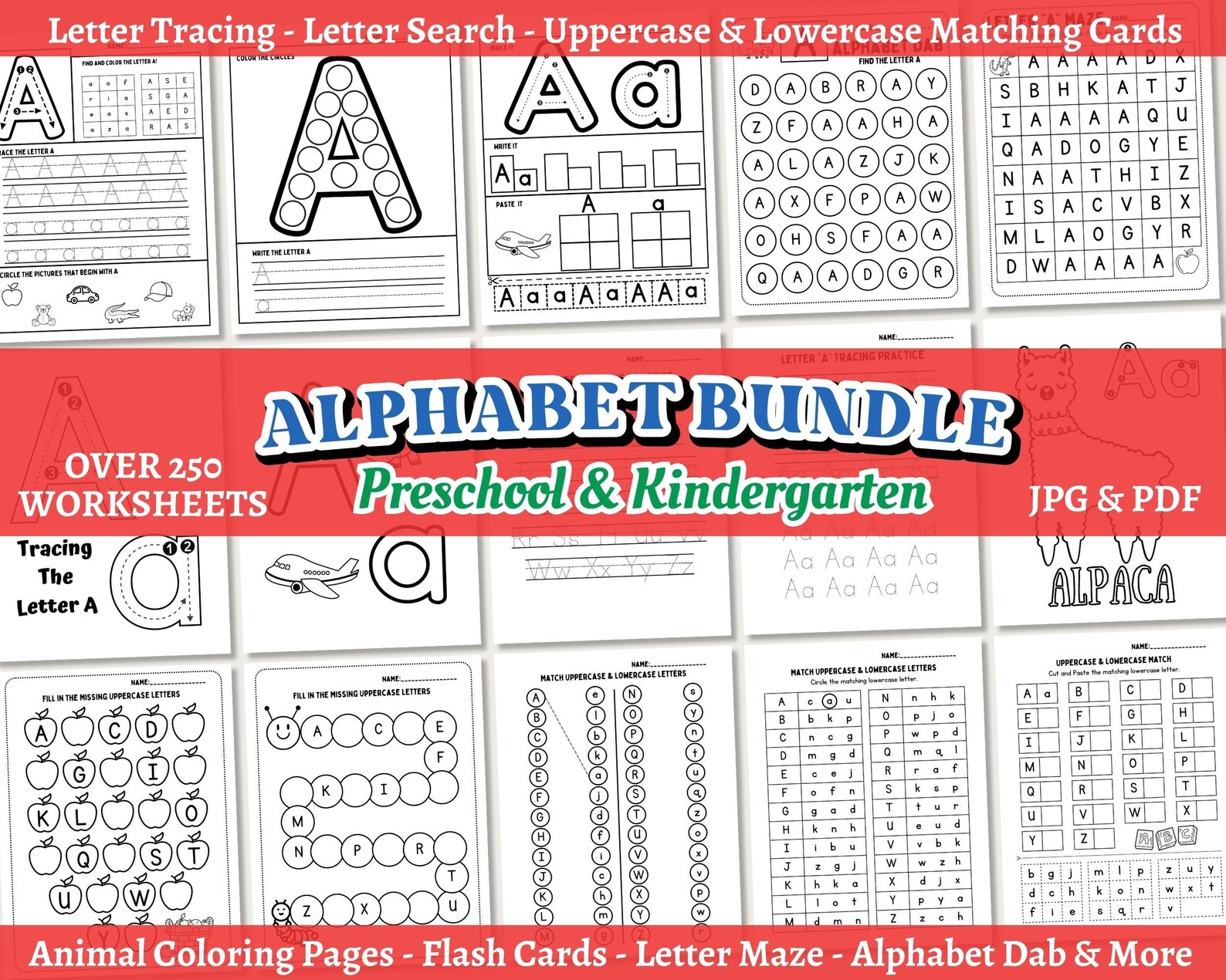 Alphabet Worksheets Bundle, Kindergarten A-Z Letter Printable, ABC ...