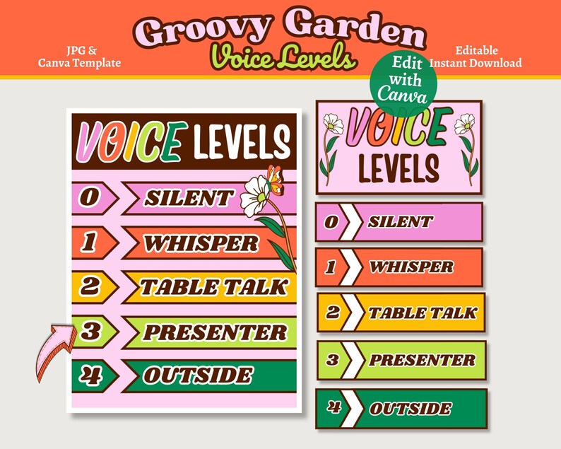 Groovy Voice Levels Bundle, Printable & Editable Voice Levels Posters ...