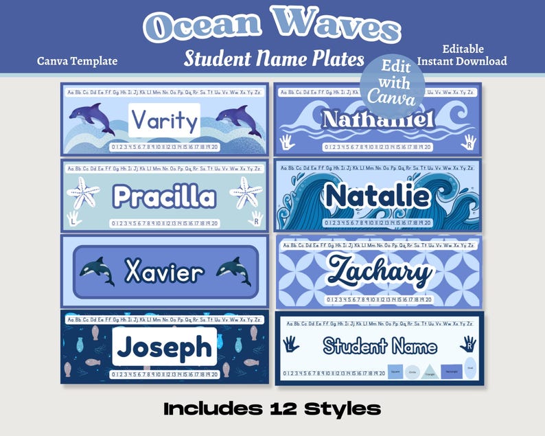 Ocean Theme Student Name Plates, Printable & Editable Classroom Desk ...