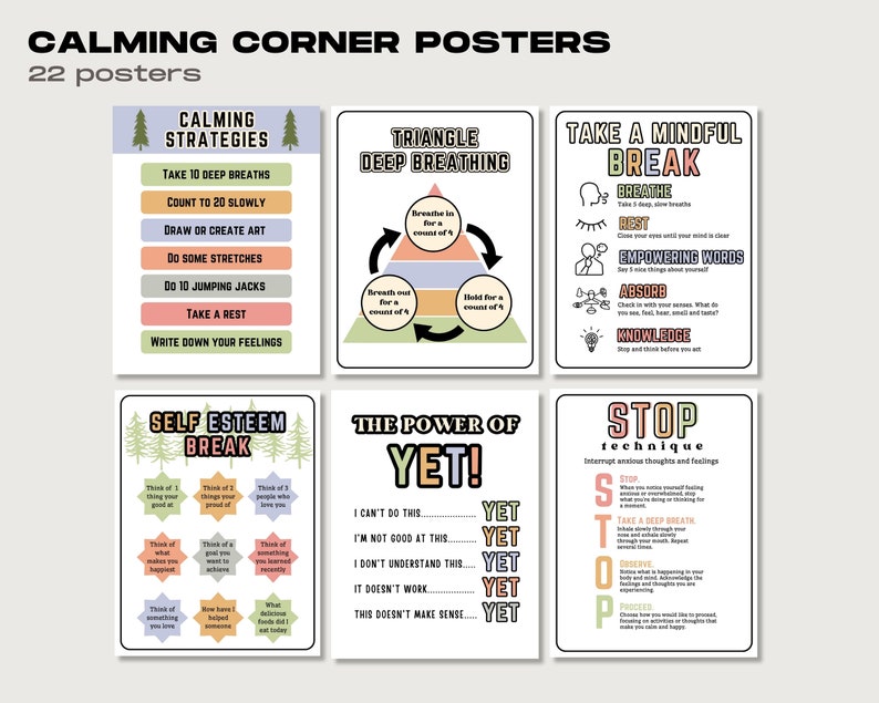 Calming Corner, Printable & Editable Calming Posters, Breathing ...