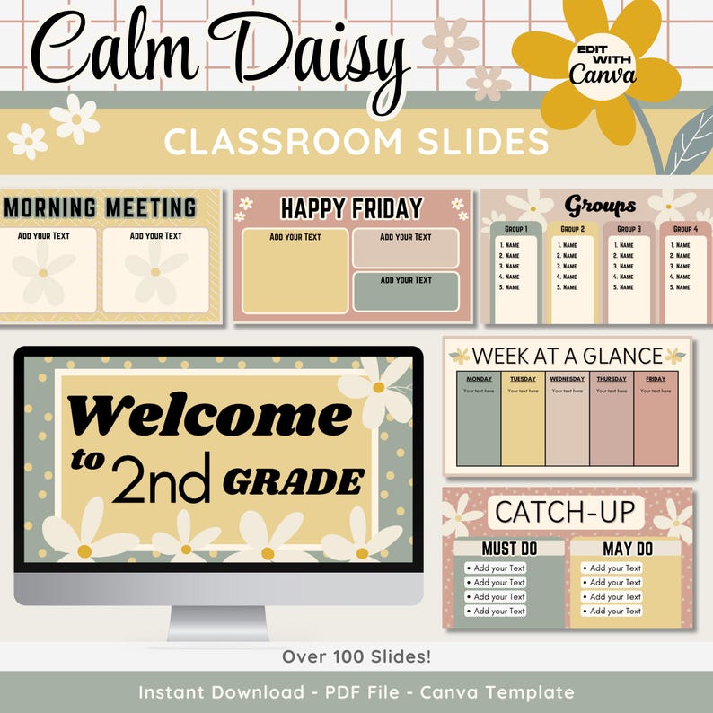 Boho Classroom Slides, Editable Daily Slides for Teachers, Neutral Back ...