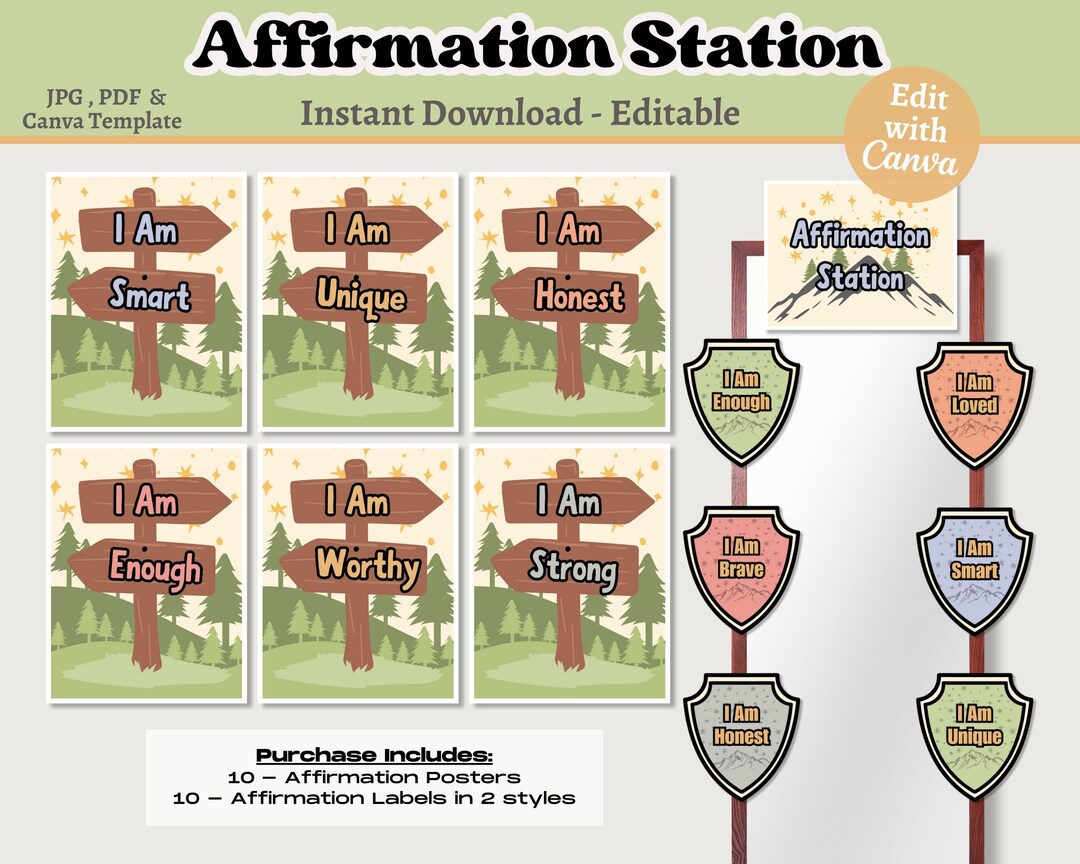 Affirmation Station, Printable & Editable Affirmation Posters and ...