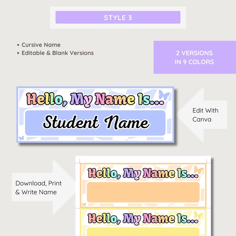 Butterfly Student Name Tags, Printable Editable Classroom Desk Plates ...