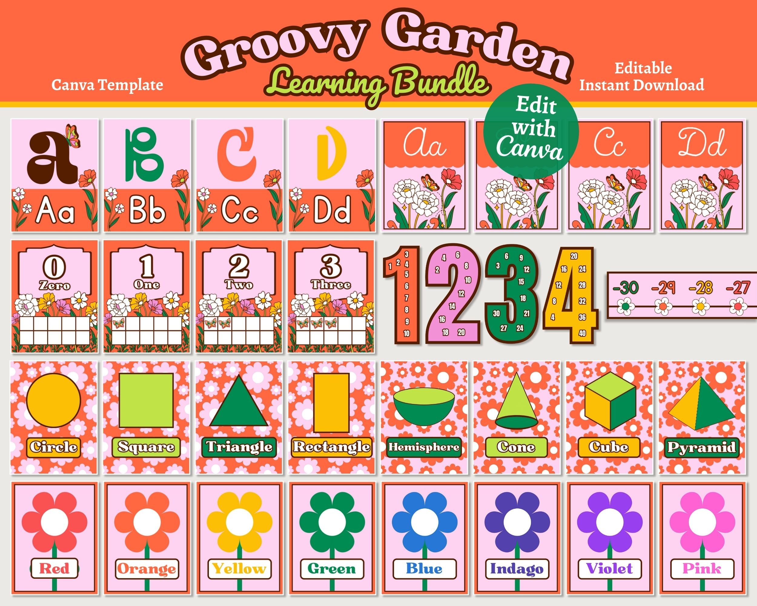 Groovy Garden Classroom Decor Bundle: Retro Floral Posters (canva ...