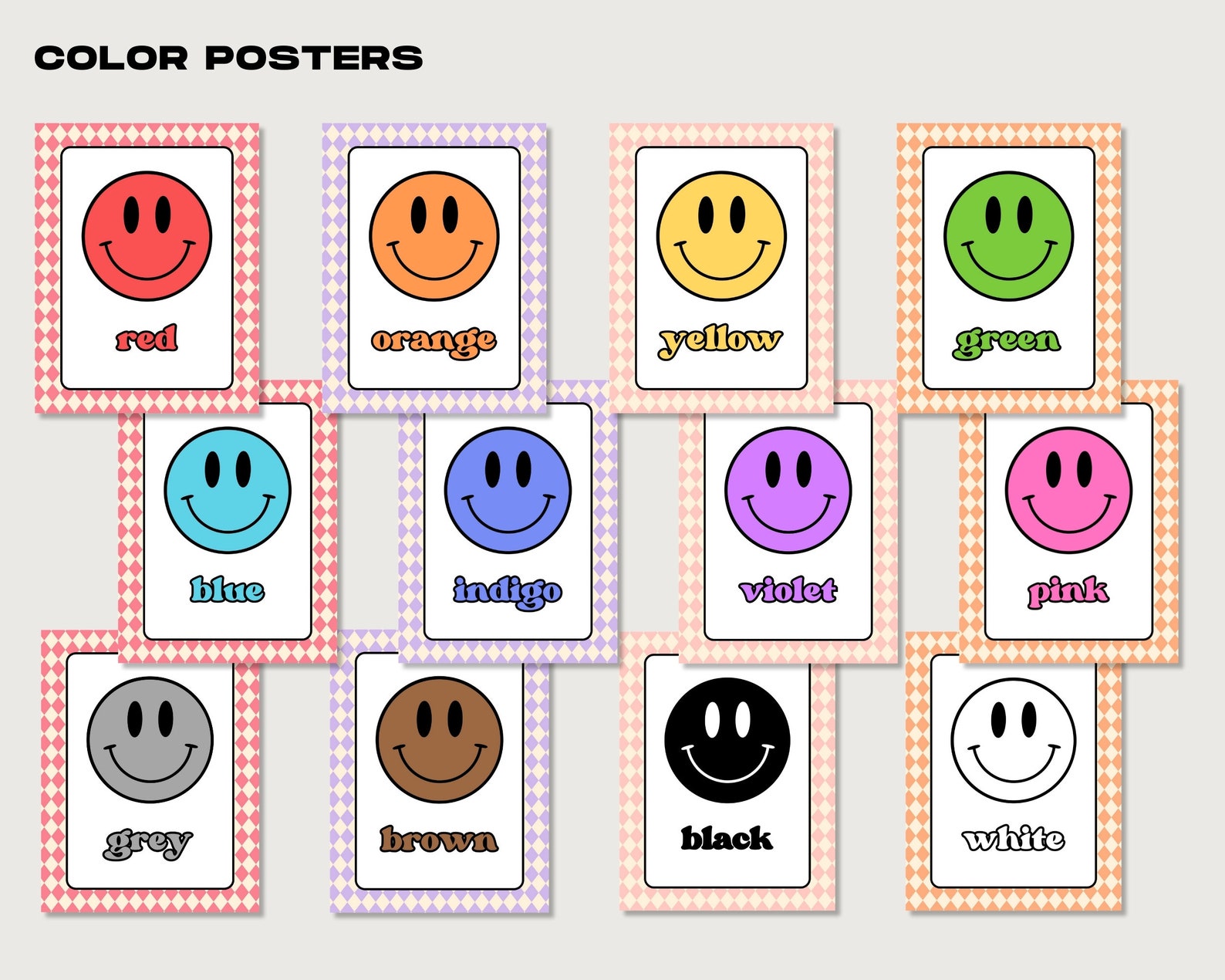 Retro Color Posters, Editable Happy Color Prints, Basic Color Printable ...