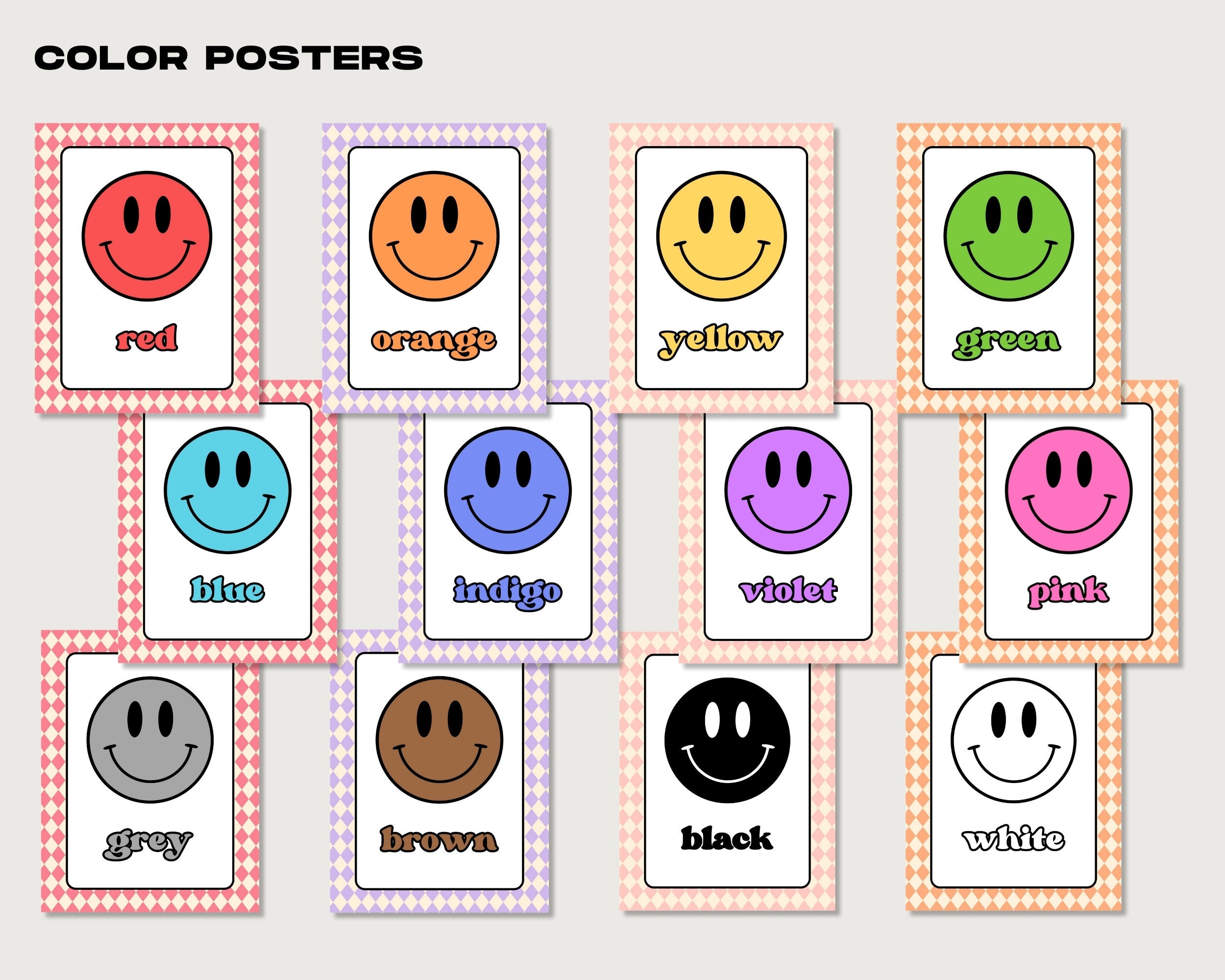 Retro Color Posters, Editable Happy Color Prints, Basic Color Printable ...