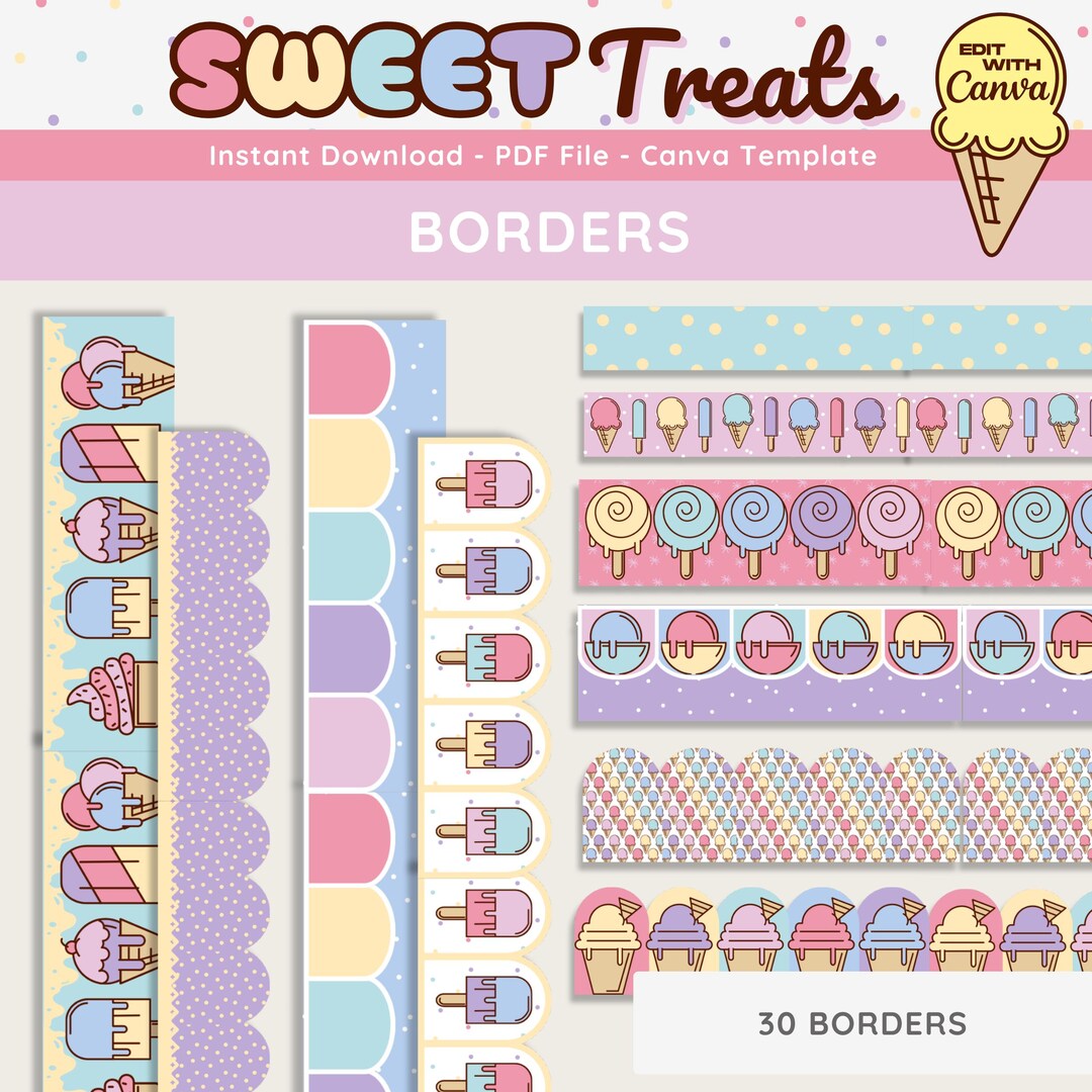 Pastel Bulletin Board Borders, Printable & Editable Borders, Ice Cream ...