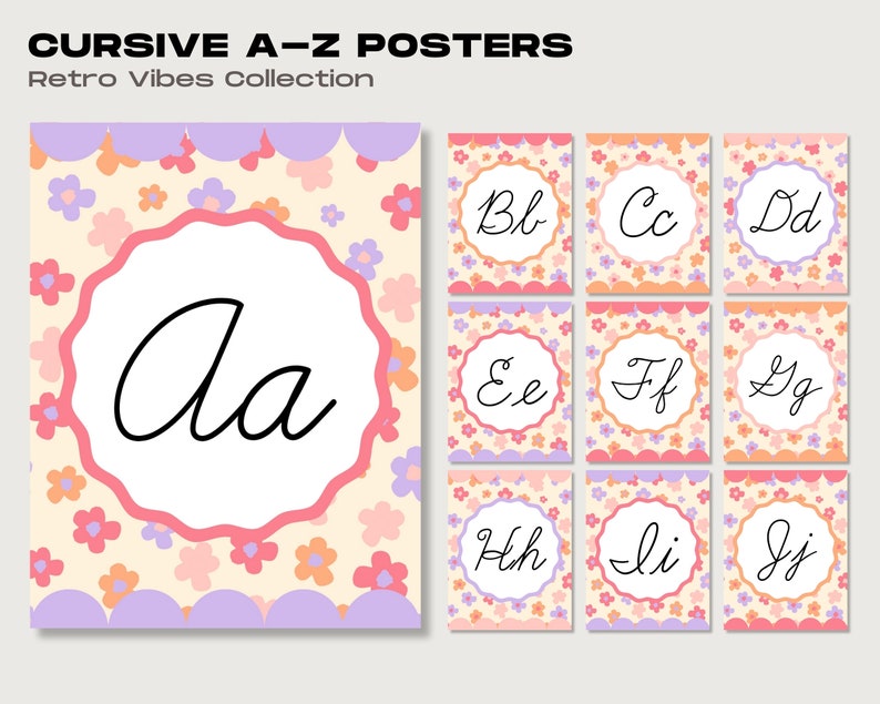 Retro Alphabet Posters: Primary & Cursive, Editable A-Z (digital ...