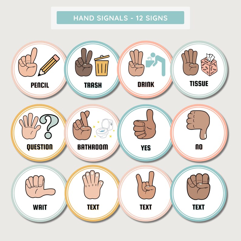 Calm Modern Classroom Hand Signal Posters, Printable & Editable School ...