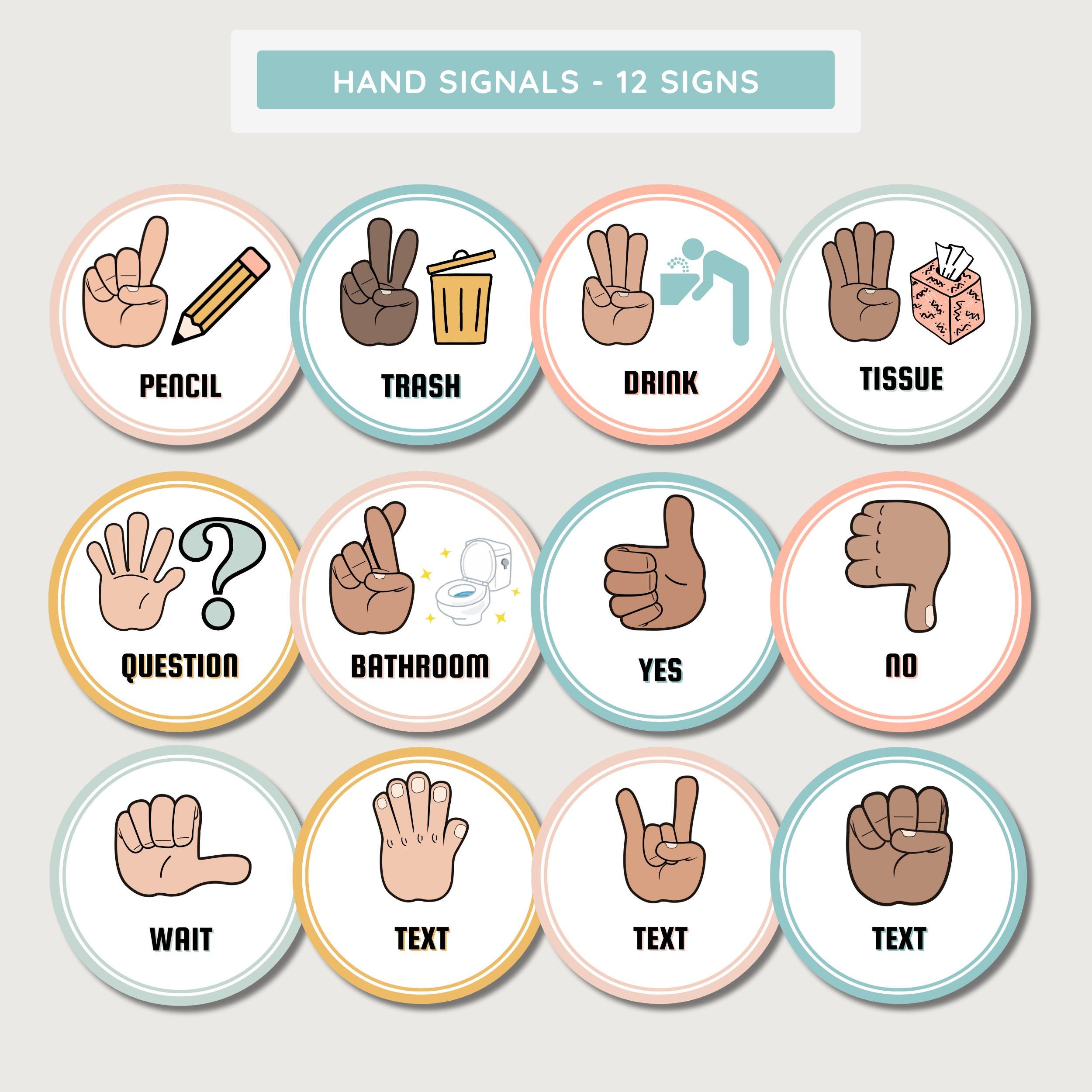 Calm Modern Classroom Hand Signal Posters, Printable & Editable School ...